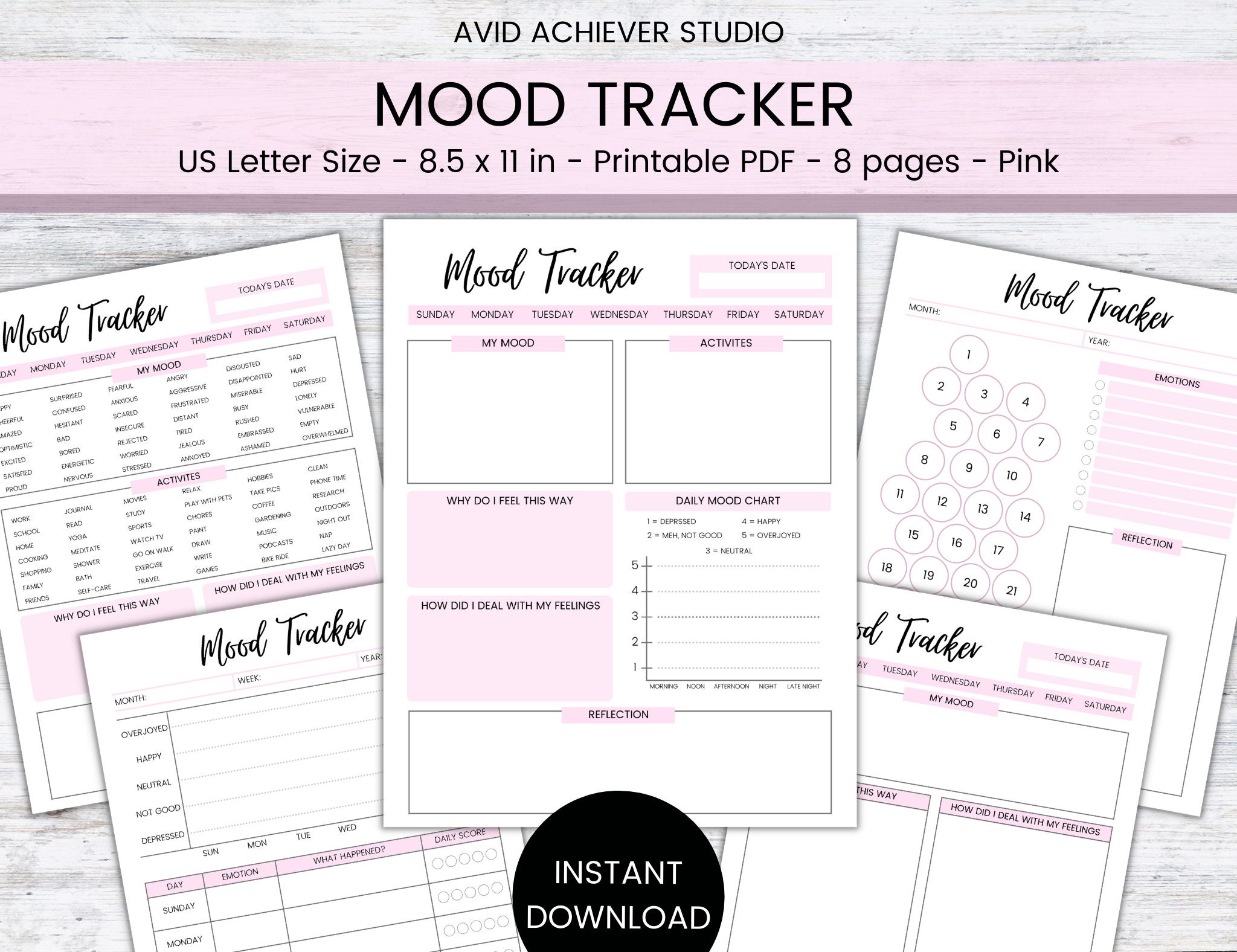 Daily Mood Tracker Printable PDF Planner Mental Health Self-care ...