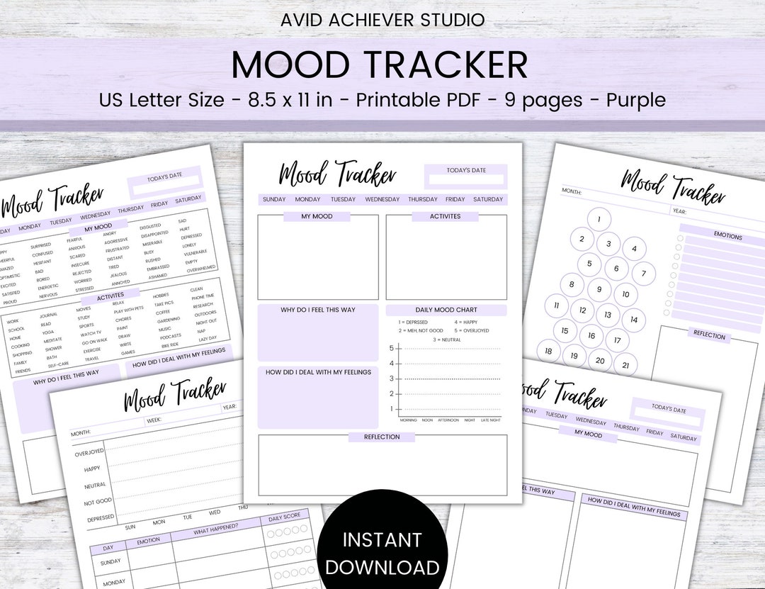 Daily Mood Tracker | Printable PDF Planner | Mental Health | Self-care ...
