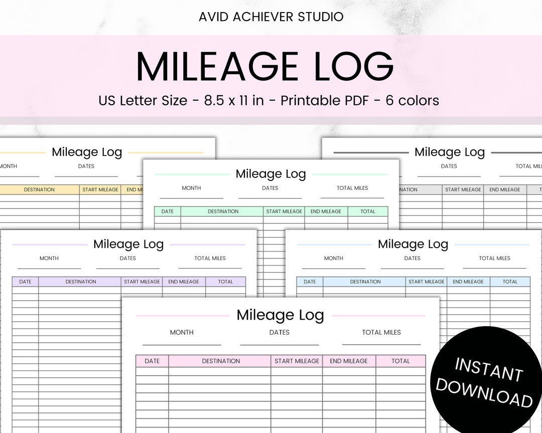 Mileage Tracker Printable | Business Mileage Log | Business Trip Miles ...
