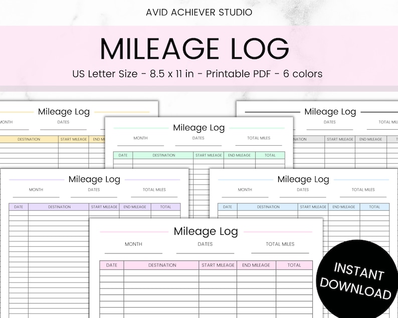 Mileage Tracker Printable | Business Mileage Log | Business Trip Miles ...