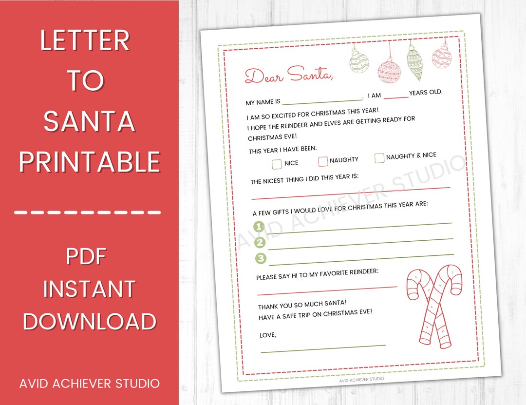 Letter to Santa Printable Christmas Printable Dear Santa Letter ...