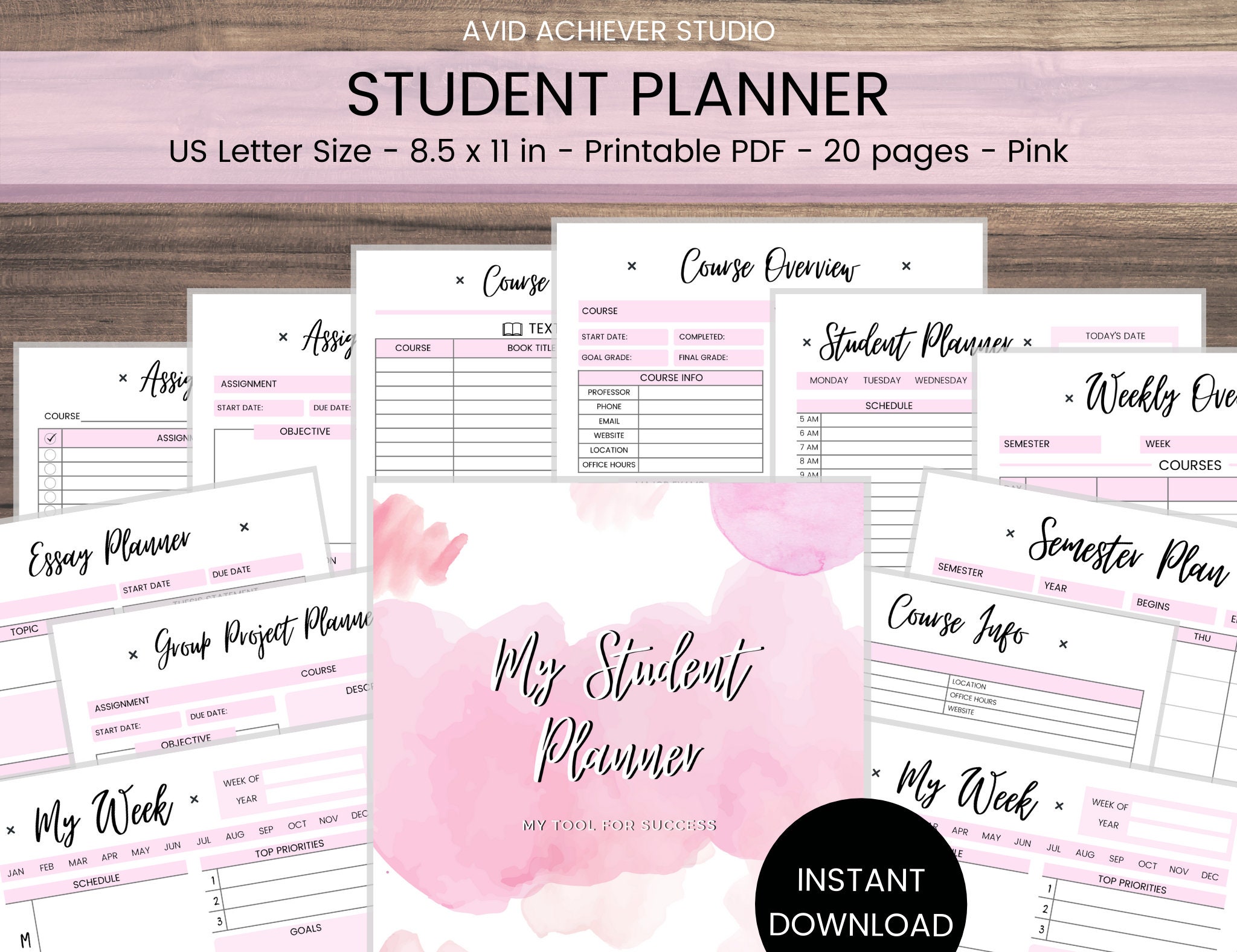 Student Planner Printable | Study Organizer | Study Planner | School ...