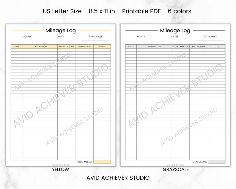 Mileage Tracker Printable | Business Mileage Log | Business Trip Miles ...