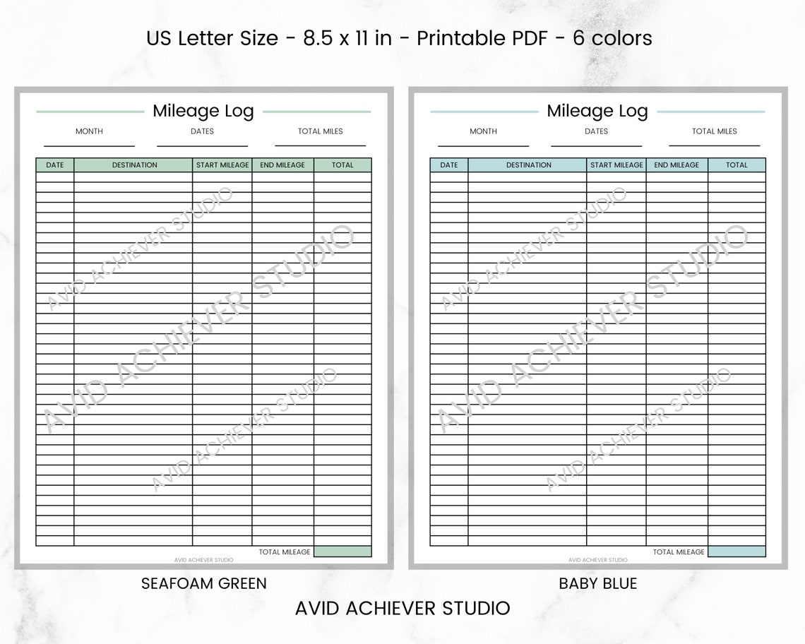 Mileage Tracker Printable | Business Mileage Log | Business Trip Miles ...