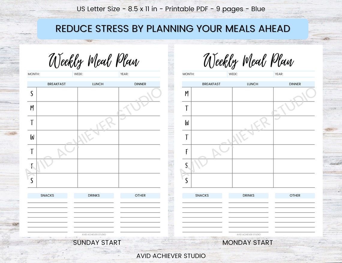 Meal Planning Kit | Meal Plan Printable | Grocery List | Meal Prep ...
