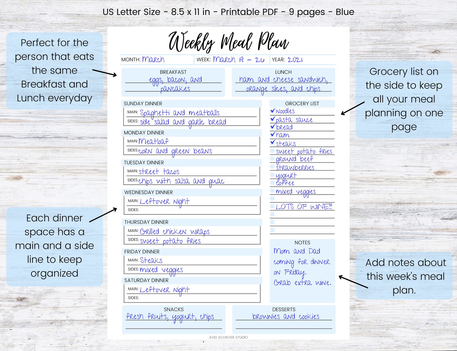 Meal Planning Kit | Meal Plan Printable | Grocery List | Meal Prep ...