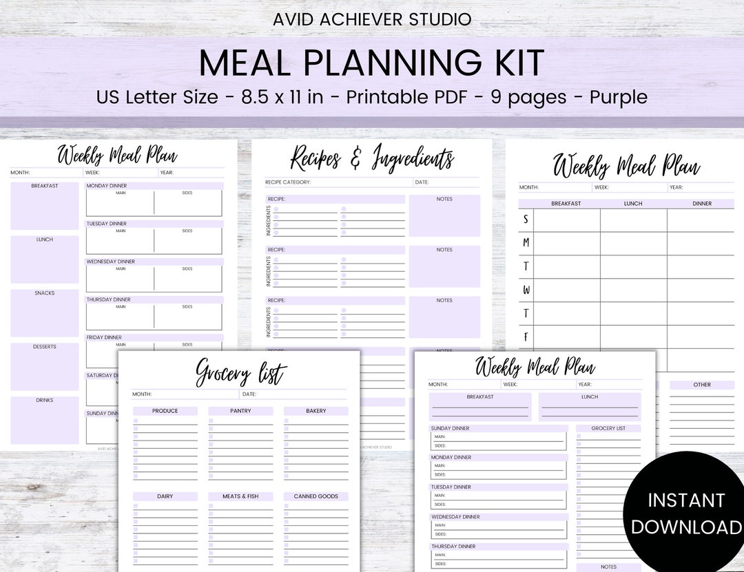 Meal Planning Kit | Meal Plan Printable | Grocery List | Meal Prep ...
