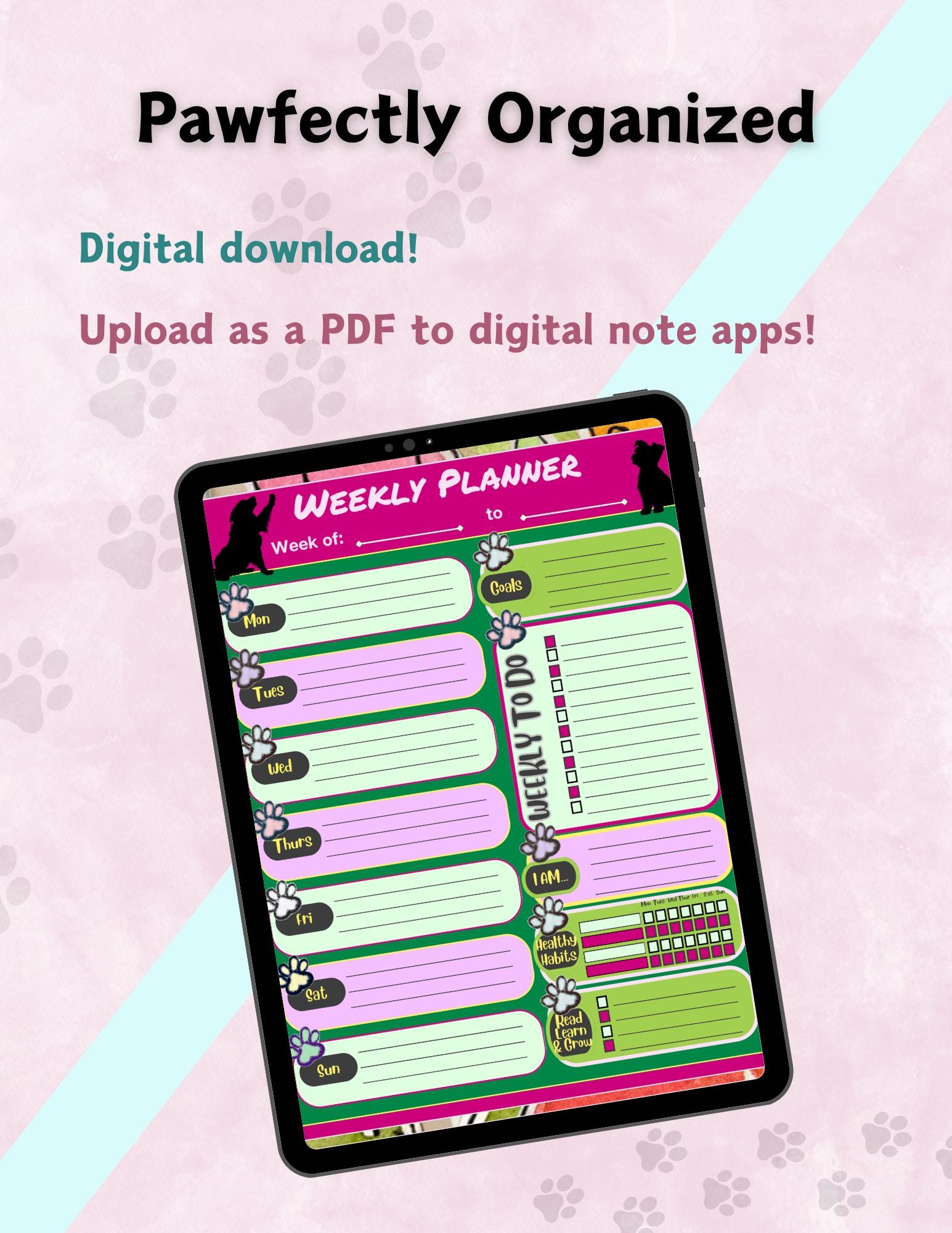 Dog Themed Printable Weekly Planner, Digital & Printable Planner ...