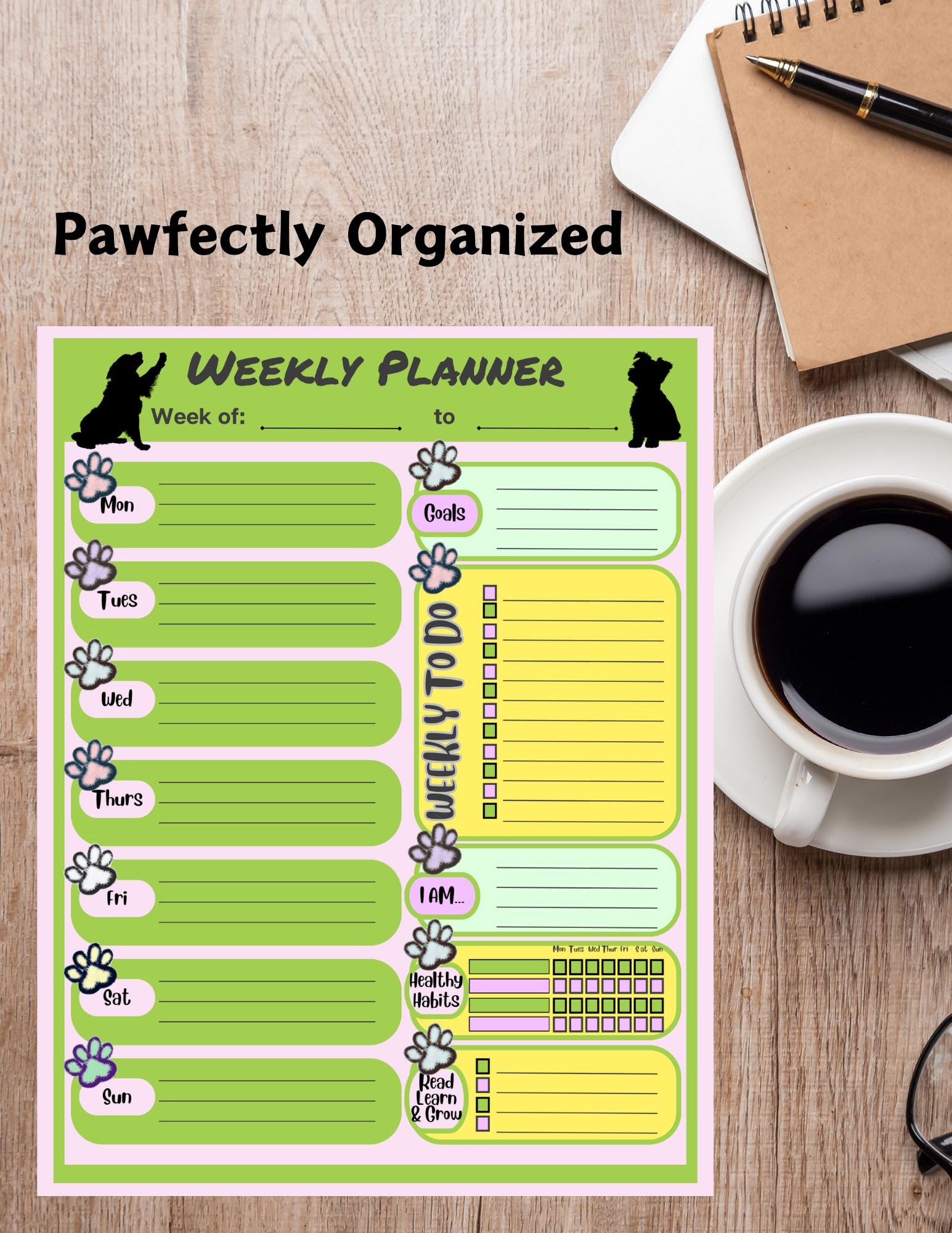 Dog Themed Printable Weekly Planner, Digital & Printable Planner ...