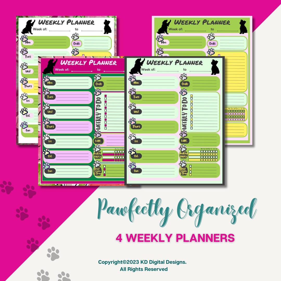 Dog Themed Printable Weekly Planner, Digital & Printable Planner ...