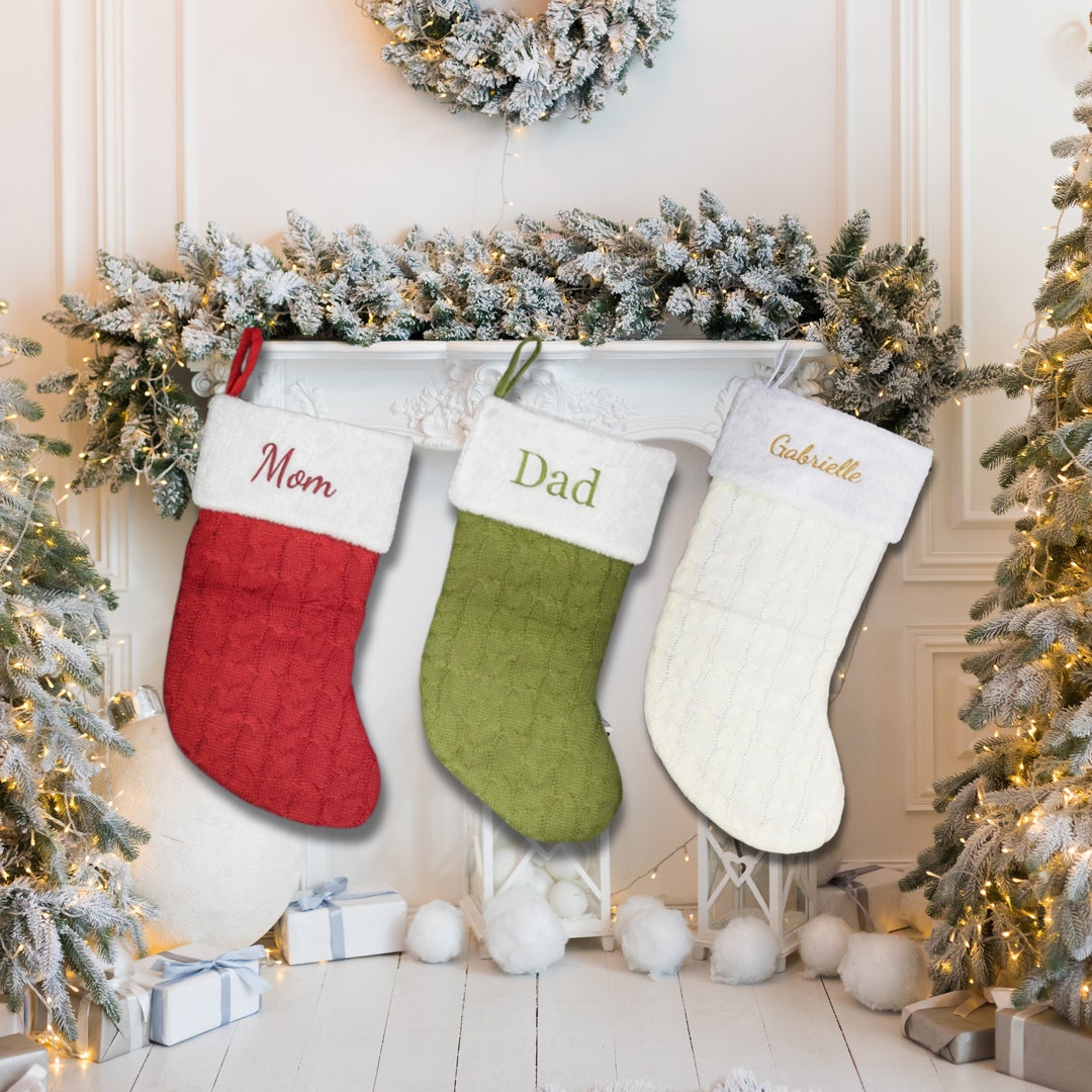 Personalized Embroidered Family Knitted Christmas Stockings, Custom ...