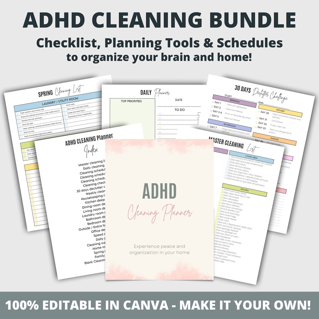 ADHD Cleaning Checklist Bundle Editable ADHD Cleaning Planner ADHD ...