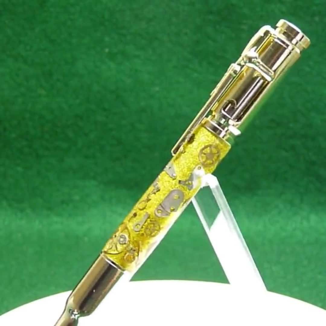 Handcrafted Gold Bolt Action Pen With Watch Parts & Glitter Acrylic ...
