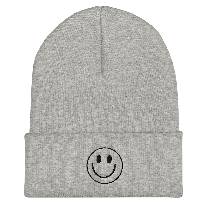 Smiley Face Beanie, Cuffed Beanie, Winter Beanie, Embroidered Beanie ...
