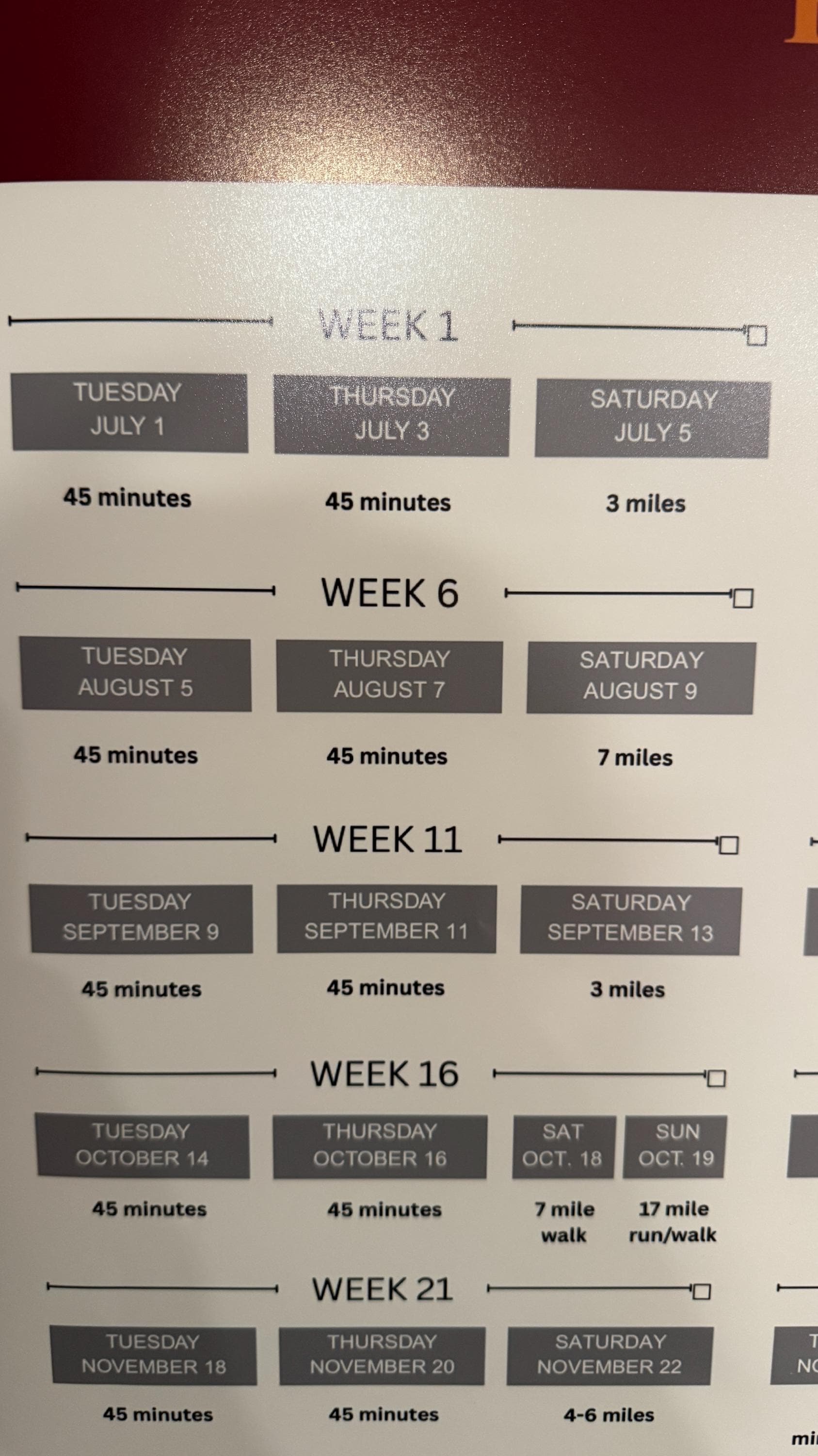 2026 Rundisney Dopey Challenge Galloway Training Calendar WITH DATES ...