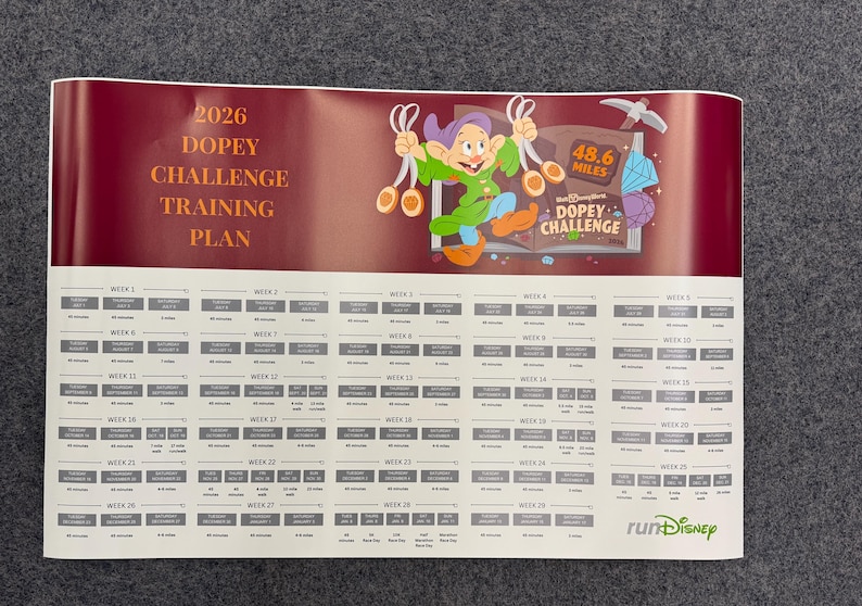 2026 Rundisney Dopey Challenge Galloway Training Calendar WITH DATES ...