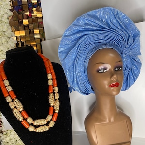 Blue Adjustable Autogele, Asooke Fabric, Ready to Wear Gele Headwrap ...