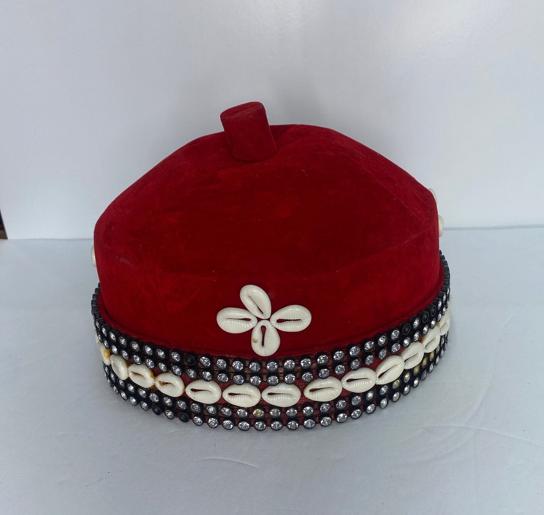 Ozo Ichie Cowrie Hat, Tusks Velvet Igbo Cap, Royalty Nigerian Hat ...