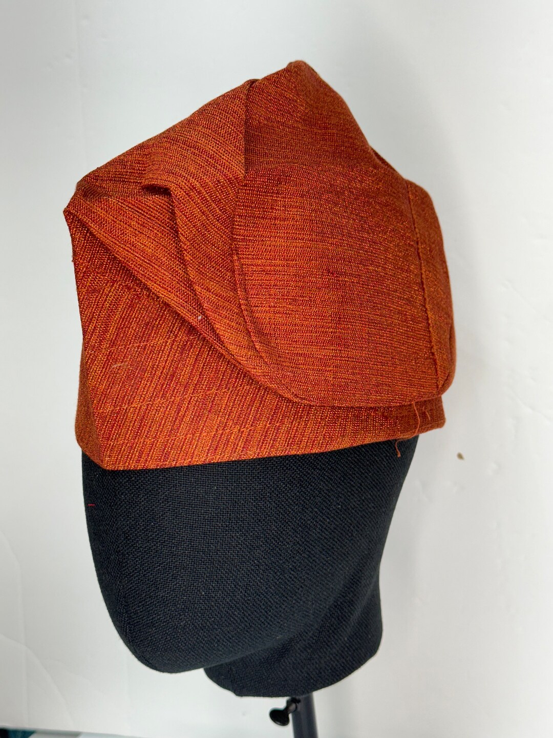 Shiny Nigerian Burnt Orange Yoruba Fila, New Asooke Cap With Fabric for ...