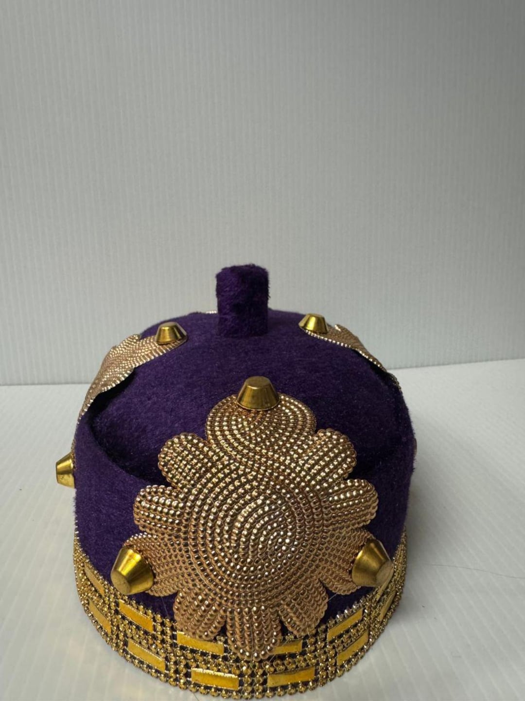 Purple Yoruba Royal Crown Cap | Beaded Velvet Fila Oba Hat for ...