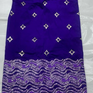 Royal Purple George Lace Fabric | Gold Embroidered Asoebi Material, 5 ...