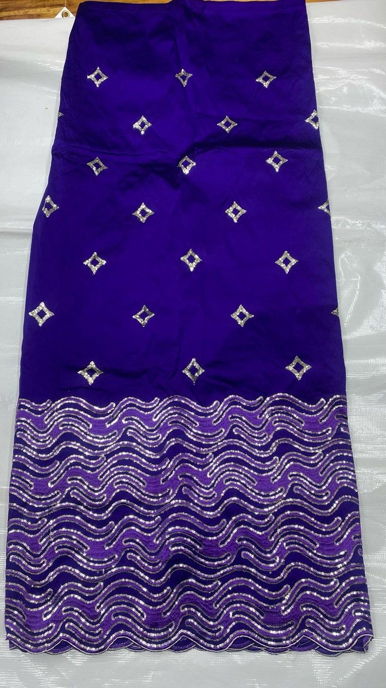 Royal Purple George Lace Fabric | Gold Embroidered Asoebi Material, 5 ...