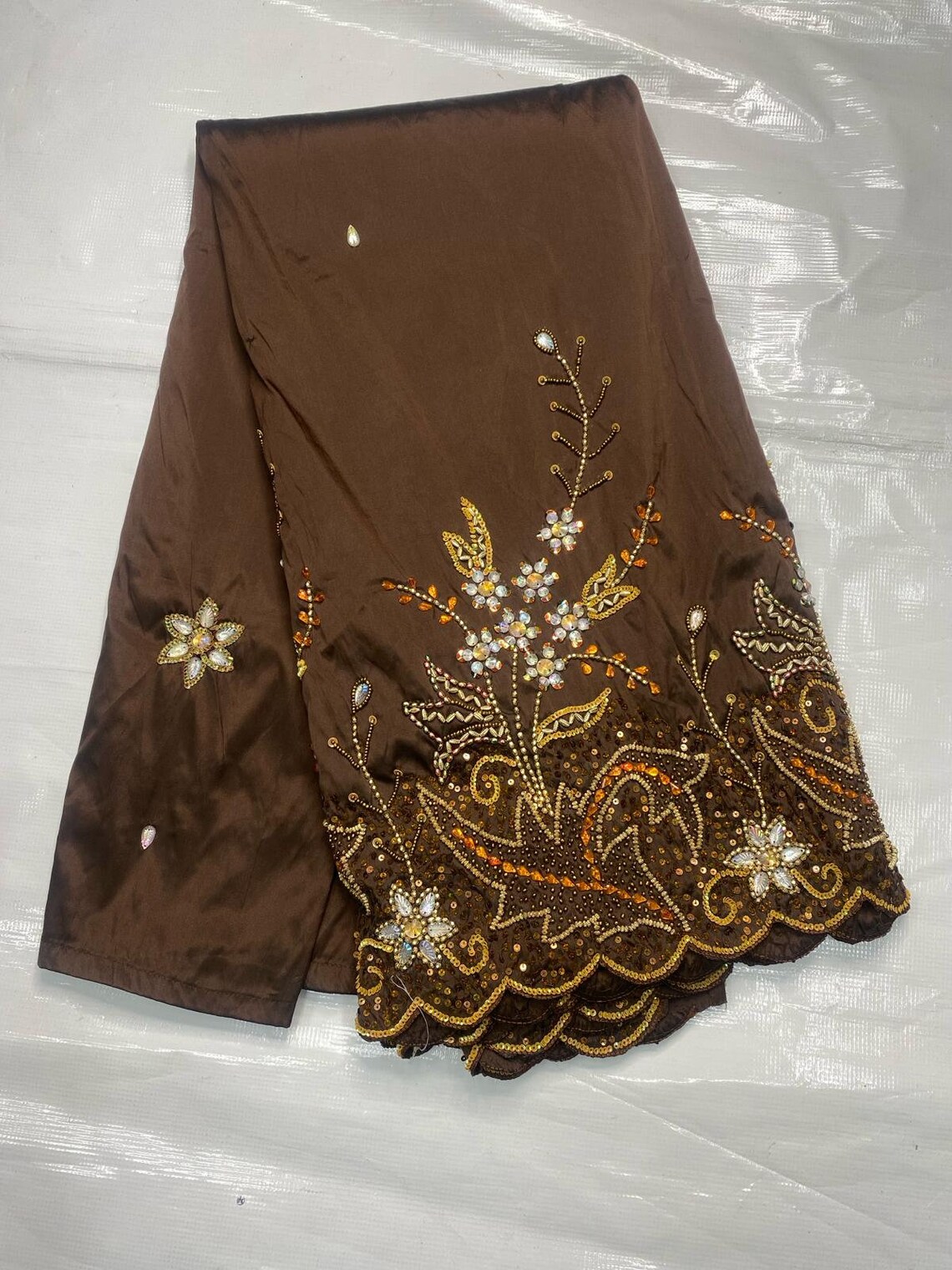 Royal Purple George Lace Fabric | Gold Embroidered Asoebi Material, 5 ...
