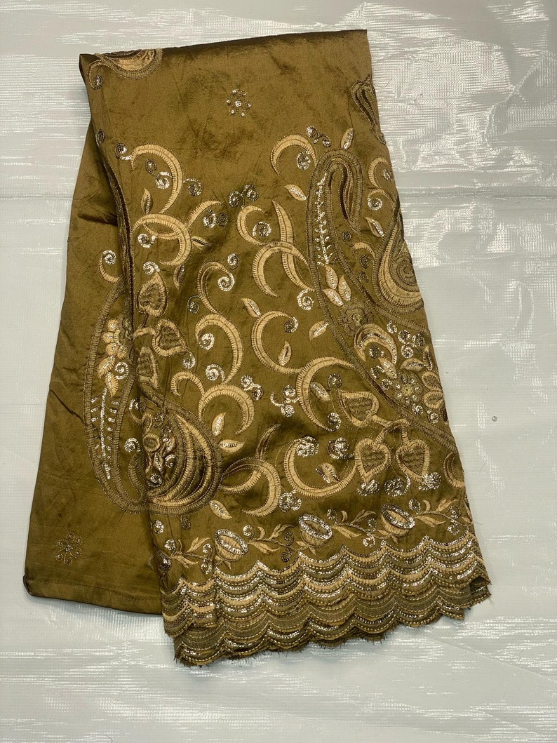 Royal Purple George Lace Fabric | Gold Embroidered Asoebi Material, 5 ...