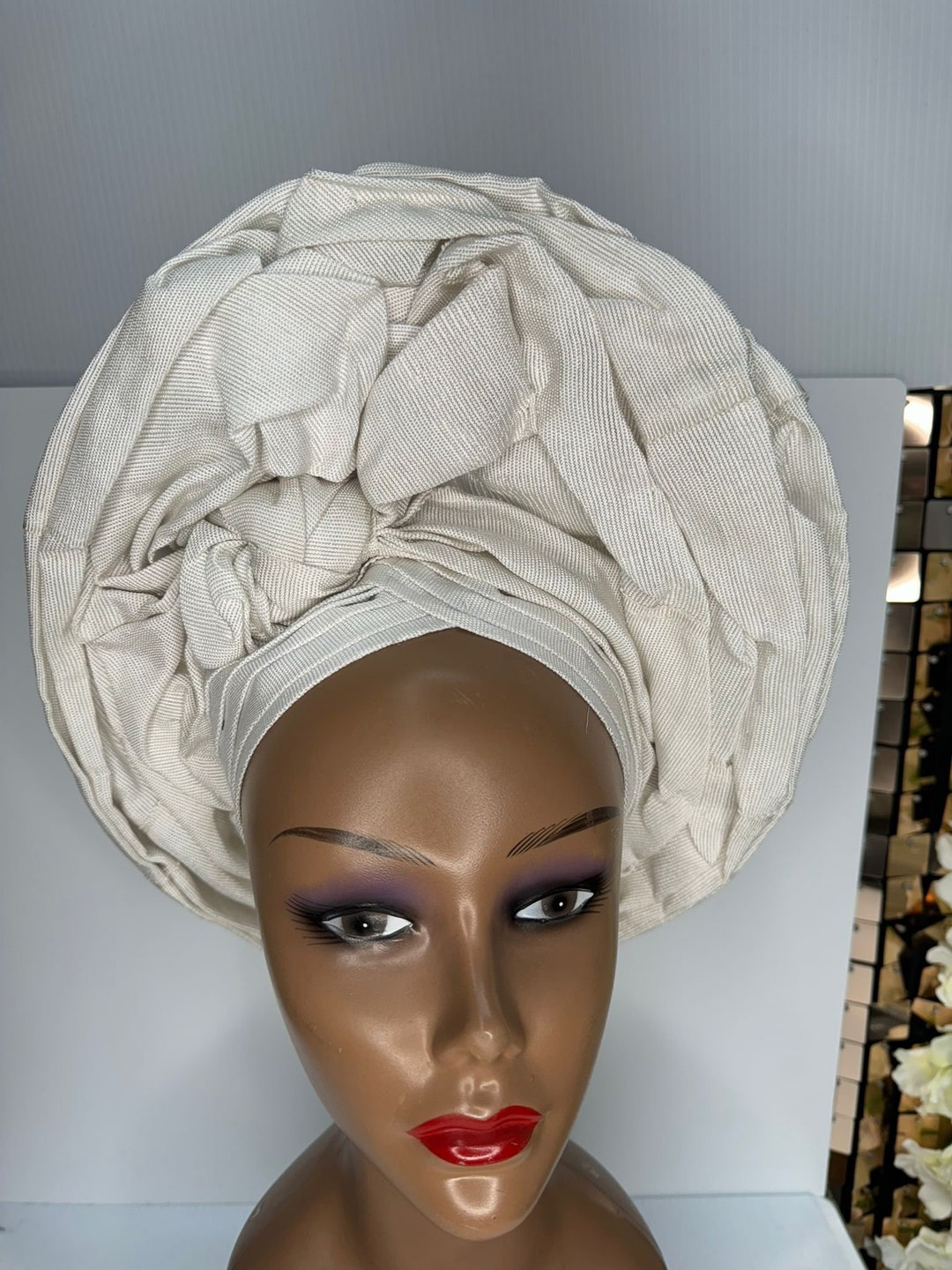 Auto Gele Asooke White Pre Tied Gele Wrap, Customized Pre Styled ...