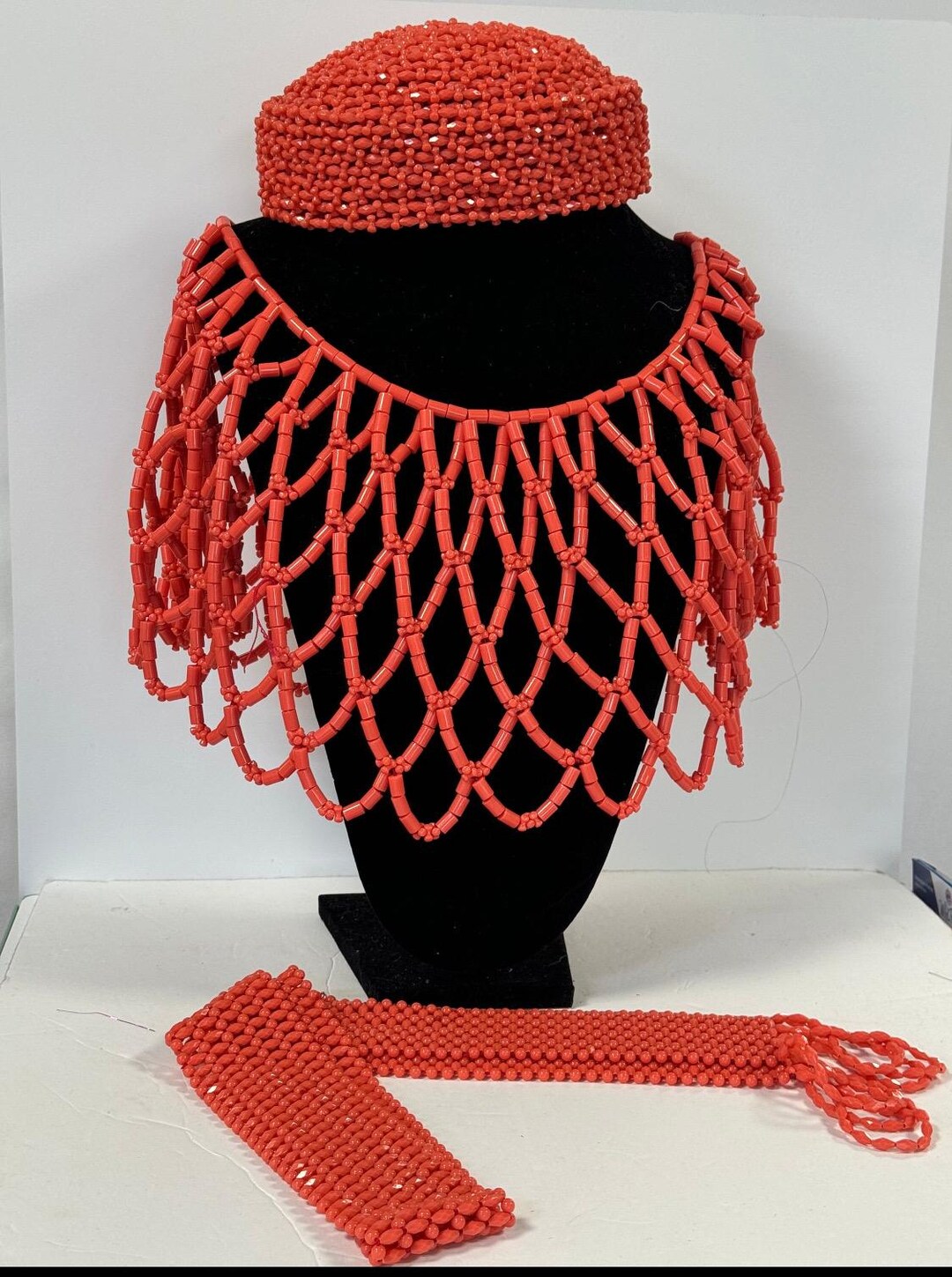 Beaded Coral Edo Benin Headpiece: African Bridal Crown - Etsy UK