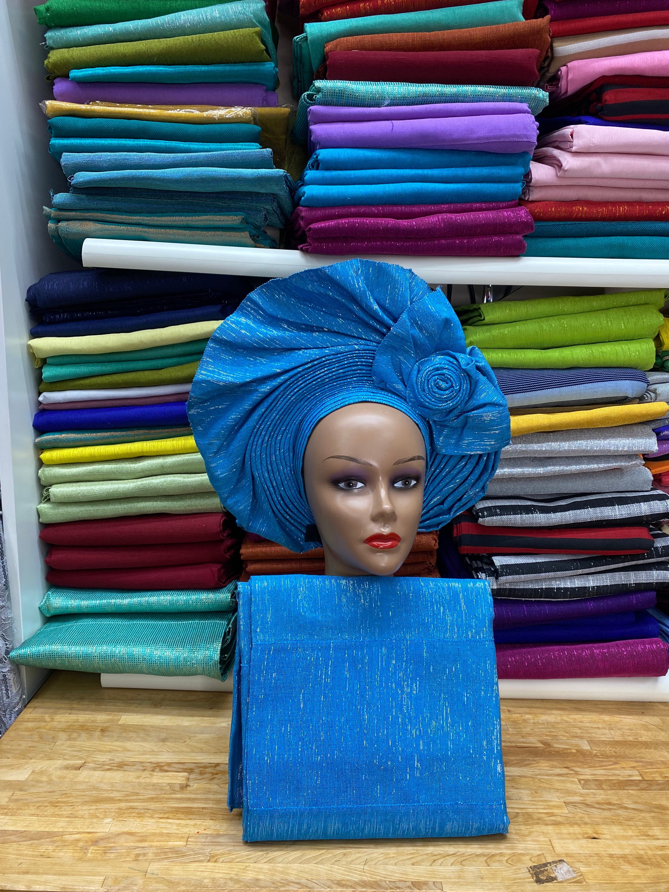 Nigerian Blue Autogele, Premade Asooke for Nigeria Traditional Wedding ...