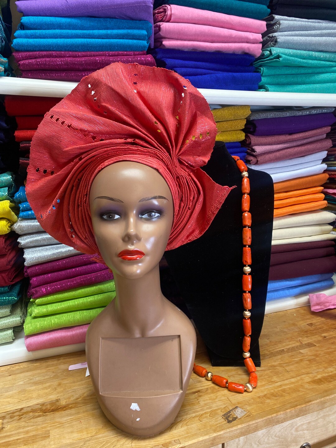 Coral Asooke Autogele Nigerian Bridal Autogele Ready to - Etsy