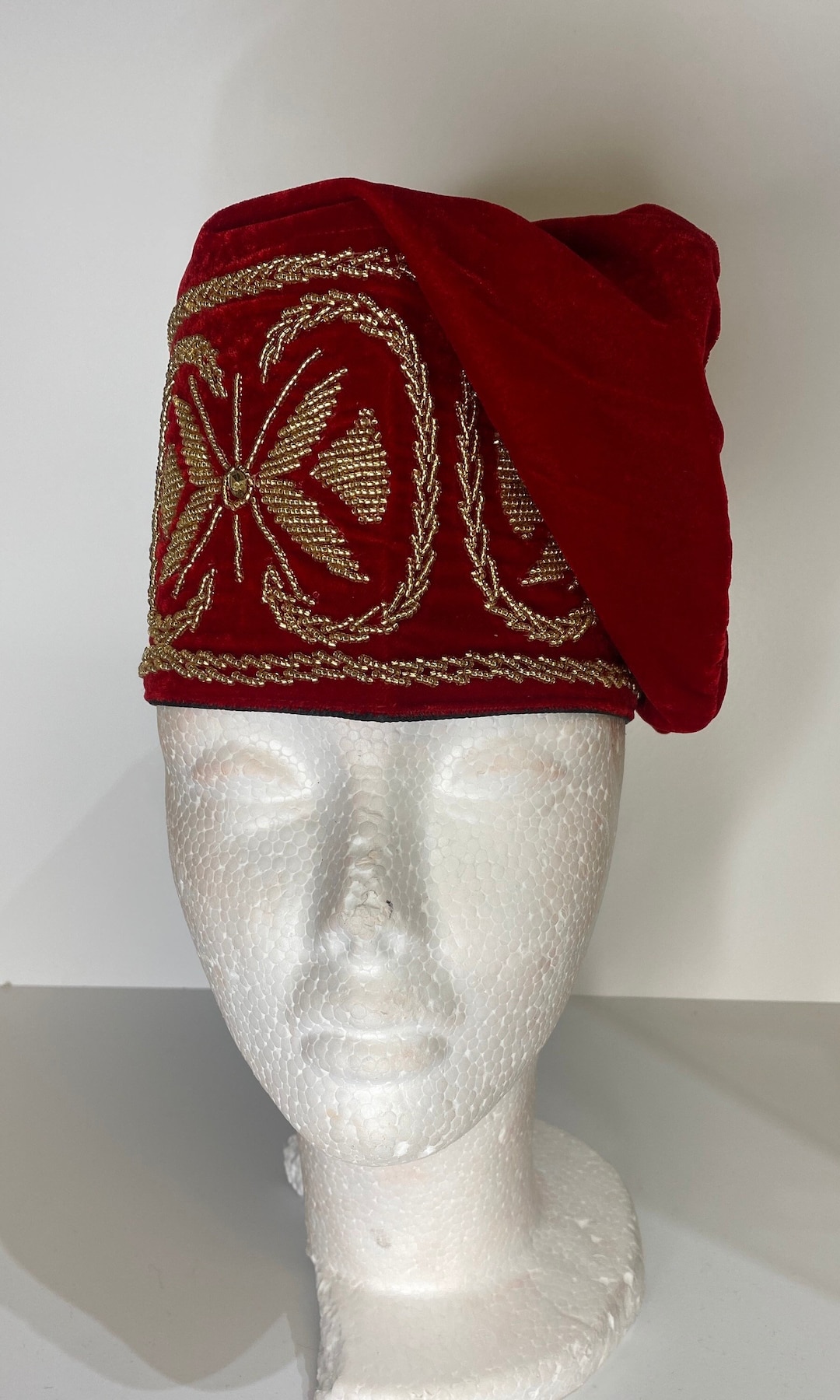 Stylish Igwe Hat, African Cultural Men Hat, Red Gold Igbo Ozo Cap ...