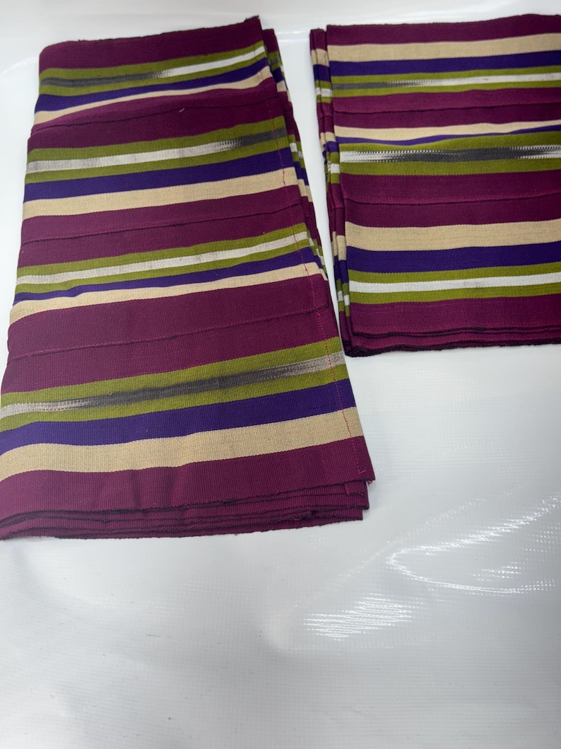 Handwoven Striped Aso Oke Fabric: Maroon, Purple, Green African Textile ...