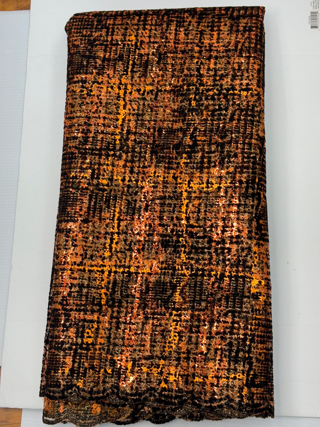 Colorful Plaid Sequin Lace Fabric | Luxury Tweed Look | Sparkle ...