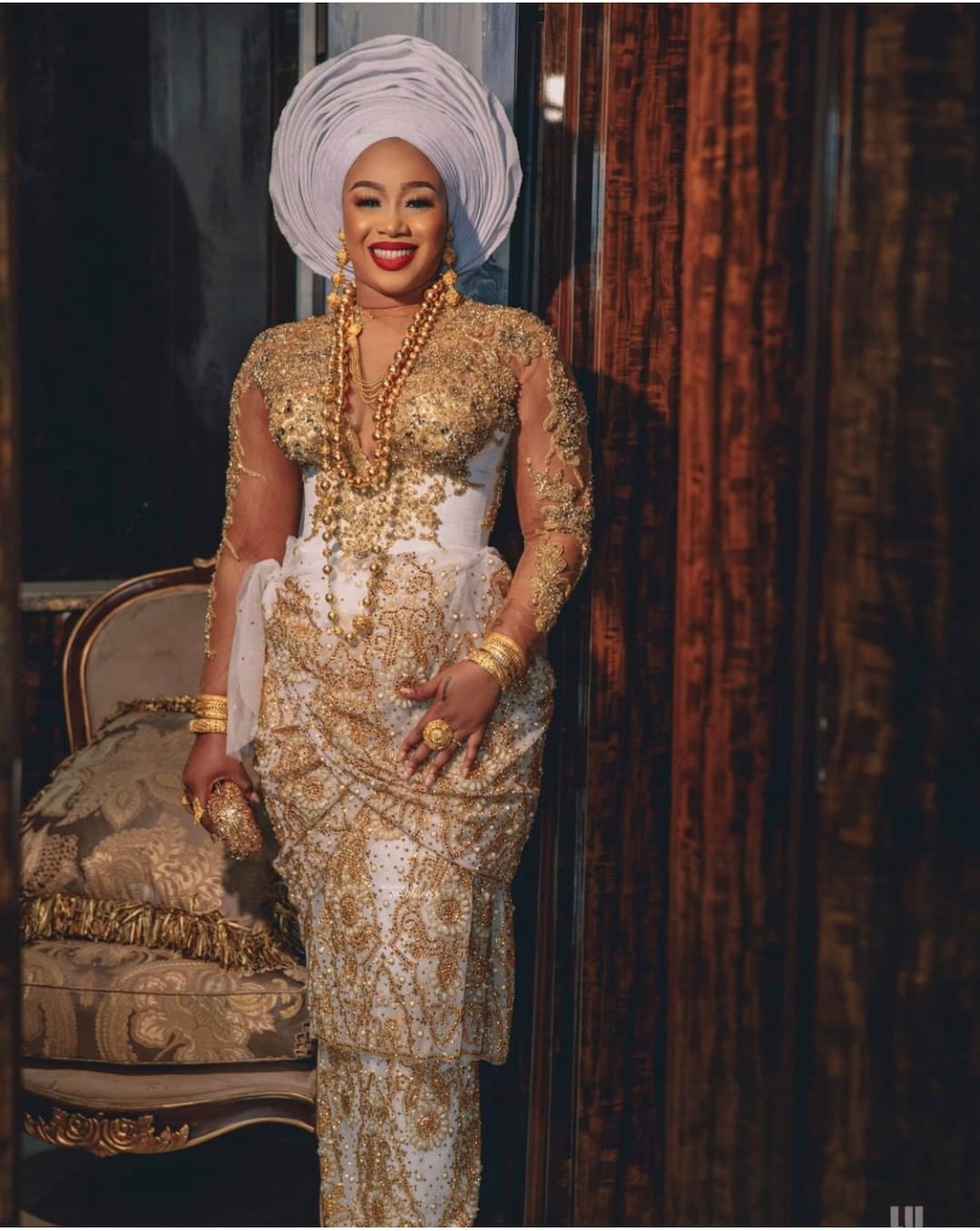 Igbo Bride George Wrapper: White and Gold Beaded Fabric, 5 Yds - Etsy