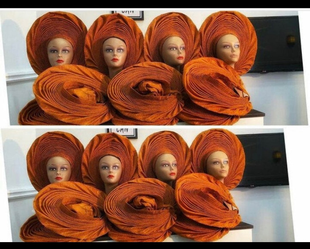 12 Pieces(bulk) Burnt Orange Aso Oke Auto Gele for Bride Friends Aso ...