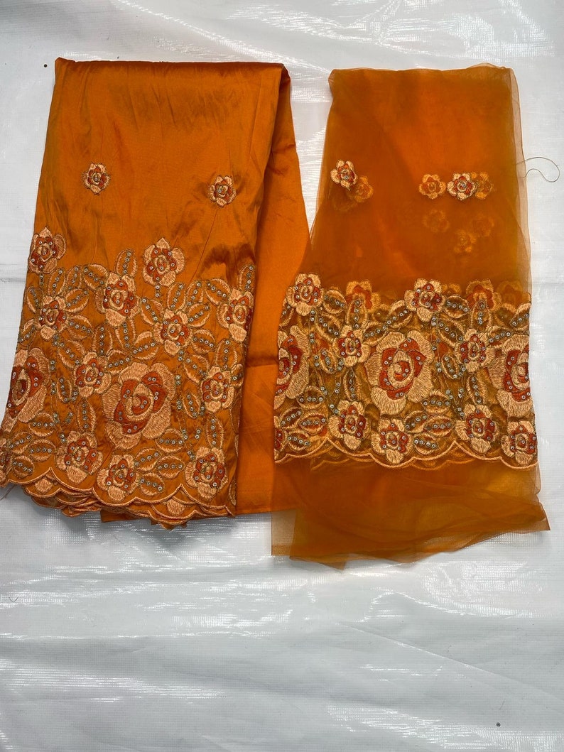 Royal Purple George Lace Fabric | Gold Embroidered Asoebi Material, 5 ...