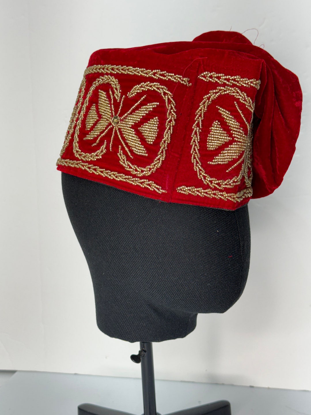 Royal Red Velvet Fila Cap With Gold Embroidery – Yoruba Groom Hat for ...