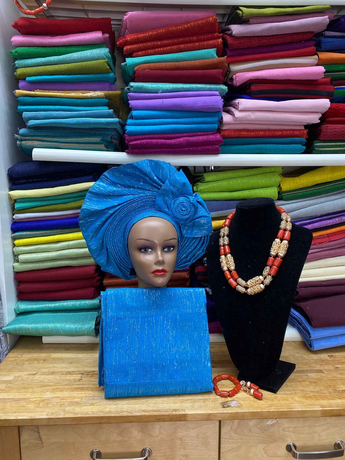 Nigerian Blue Autogele, Premade Asooke for Nigeria Traditional Wedding ...