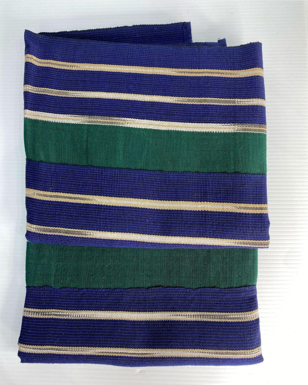 Handwoven Aso Oke Fabric – Blue, Green & Gold Striped Yoruba ...