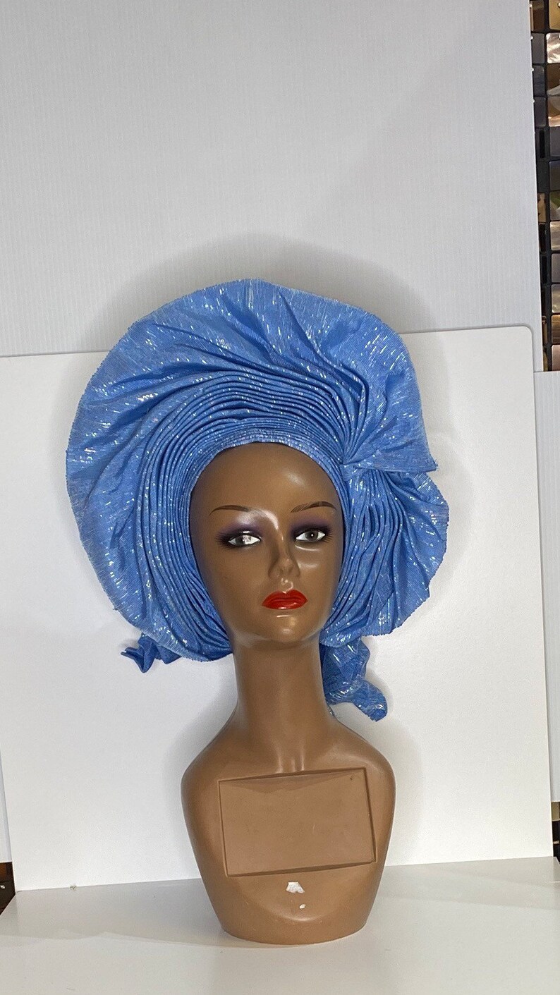 Blue Adjustable Autogele, Asooke Fabric, Ready to Wear Gele Headwrap ...