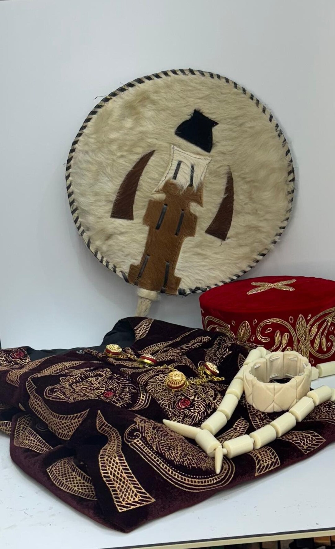 Igbo Men's Traditional Set: Bone Bracelet, Isi Agu Top, Hand Fan, Red ...