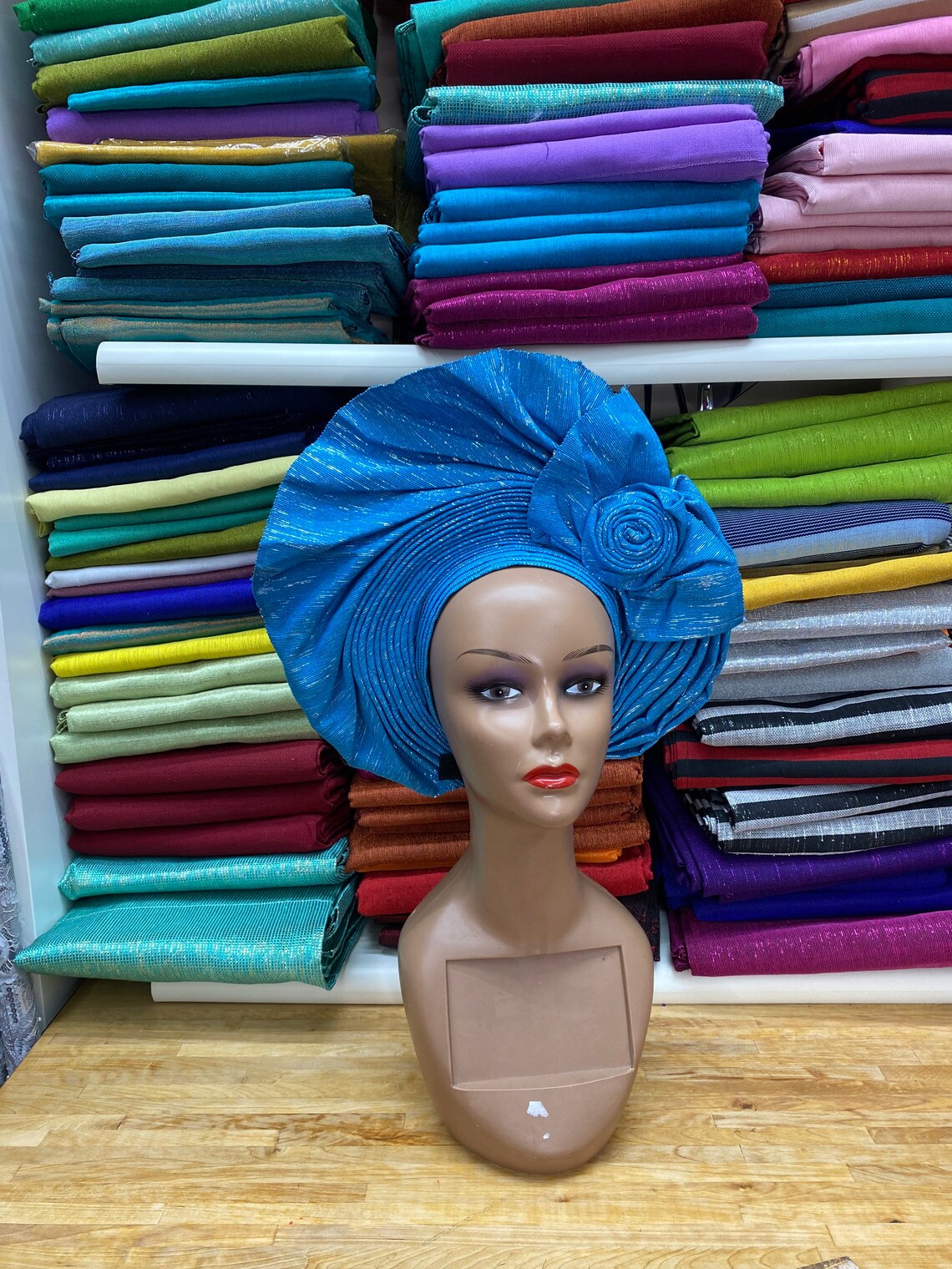 Nigerian Blue Autogele, Premade Asooke for Nigeria Traditional Wedding ...
