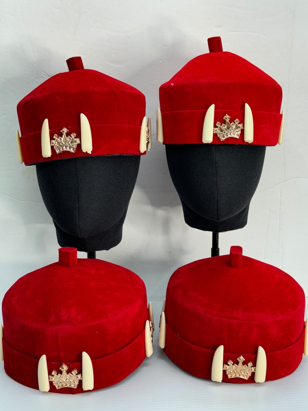 Luxury Handmade African Men Hat: Igbo Red Igwe Crown Velvet Suede Cap ...