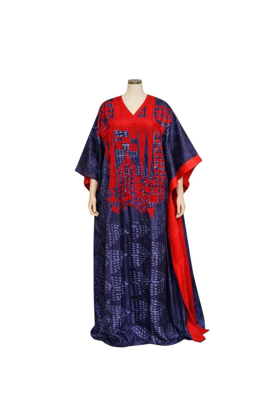 Indigo Adire Batik Boubou Red Embroidered Dress: Handmade African ...