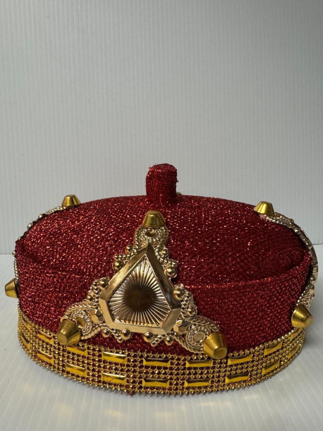 Handmade Red & Gold Beaded African Crown: Yoruba Wedding Hat - Etsy