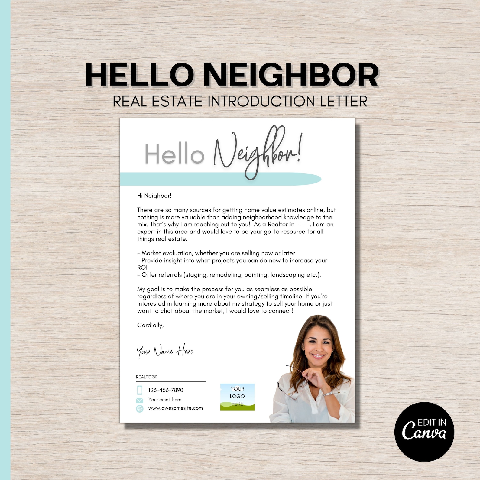 Hello Neighbor Introduction Letter for Realtors | Customizable Farming ...