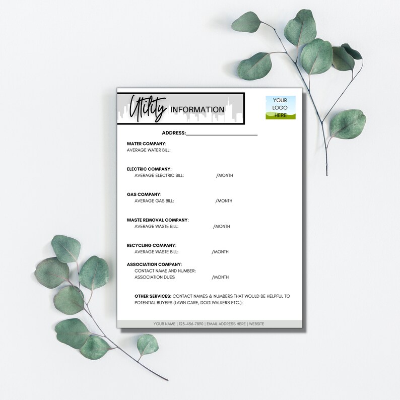 Customizable Utility Provider Information Templates for Realtors, 10 ...