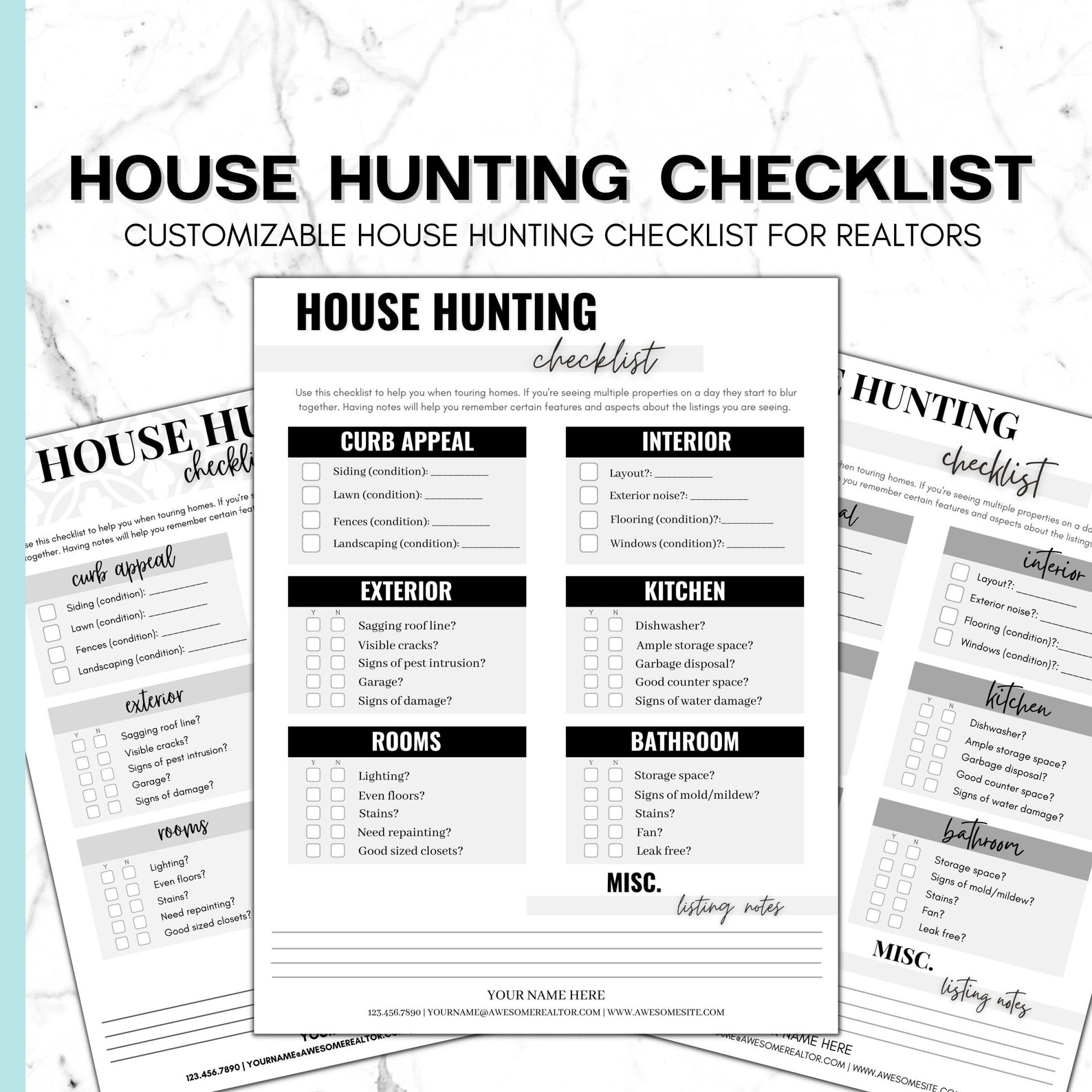 Customizable House Hunting Checklist for Realtors, 3 Editable Templates ...